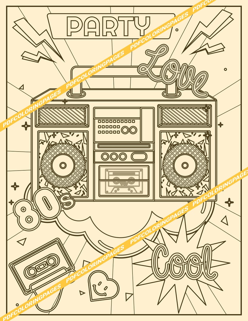 Printable 80s Coloring Pages, Retro Nostalgia (PDF Download) - Etsy