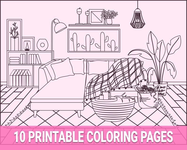 10 Printable Coloring Pages for Adults: Sweetest Home Interior Design ...