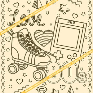 Printable 80s Coloring Pages, Back to the 80s, 80s Aesthetic, Digital ...