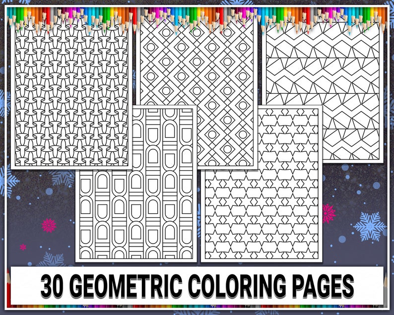 30 Abstract Geometric Coloring Pages: Stress Relief Patterns (PDF ...