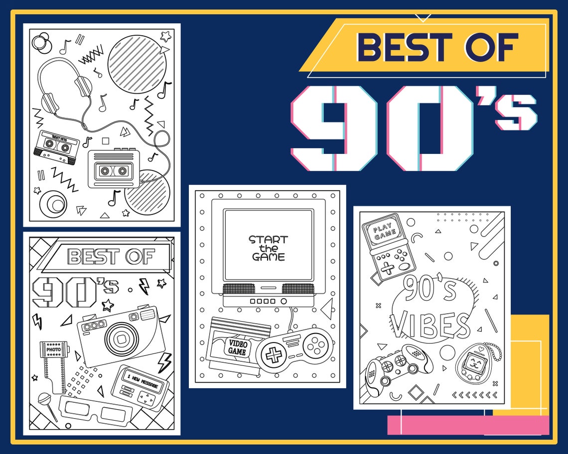Printable 90s Coloring Pages, Back to the 90s, 90s Aesthetic, Digital ...