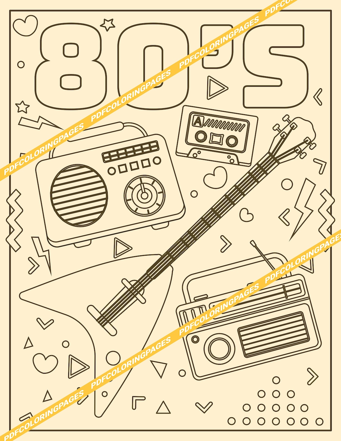 Printable 80s Coloring Pages, Back to the 80s, 80s Aesthetic, Digital ...