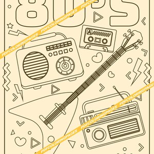 Printable 80s Coloring Pages, Retro Nostalgia (PDF Download) - Etsy