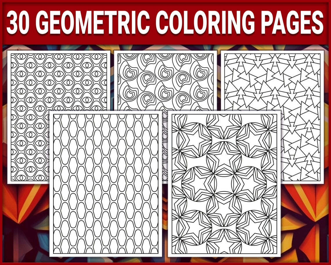 30 Abstract Geometric Coloring Pages: Stress Relief (PDF Pattern) - Etsy