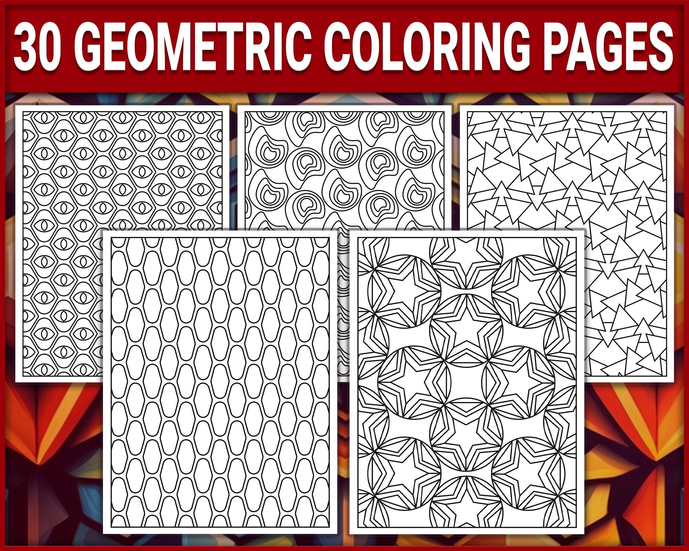 30 Abstract Geometric Coloring Pages: Stress Relief (PDF Pattern) - Etsy