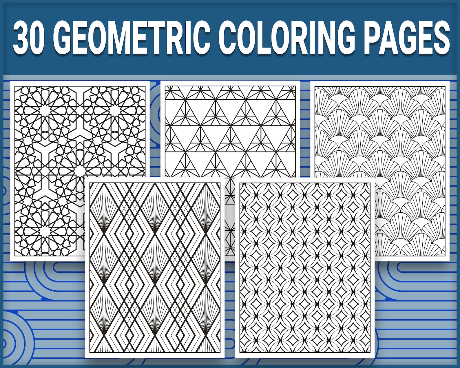 30 Abstract Pattern Coloring Pages, Geometric Shapes, Geometric ...