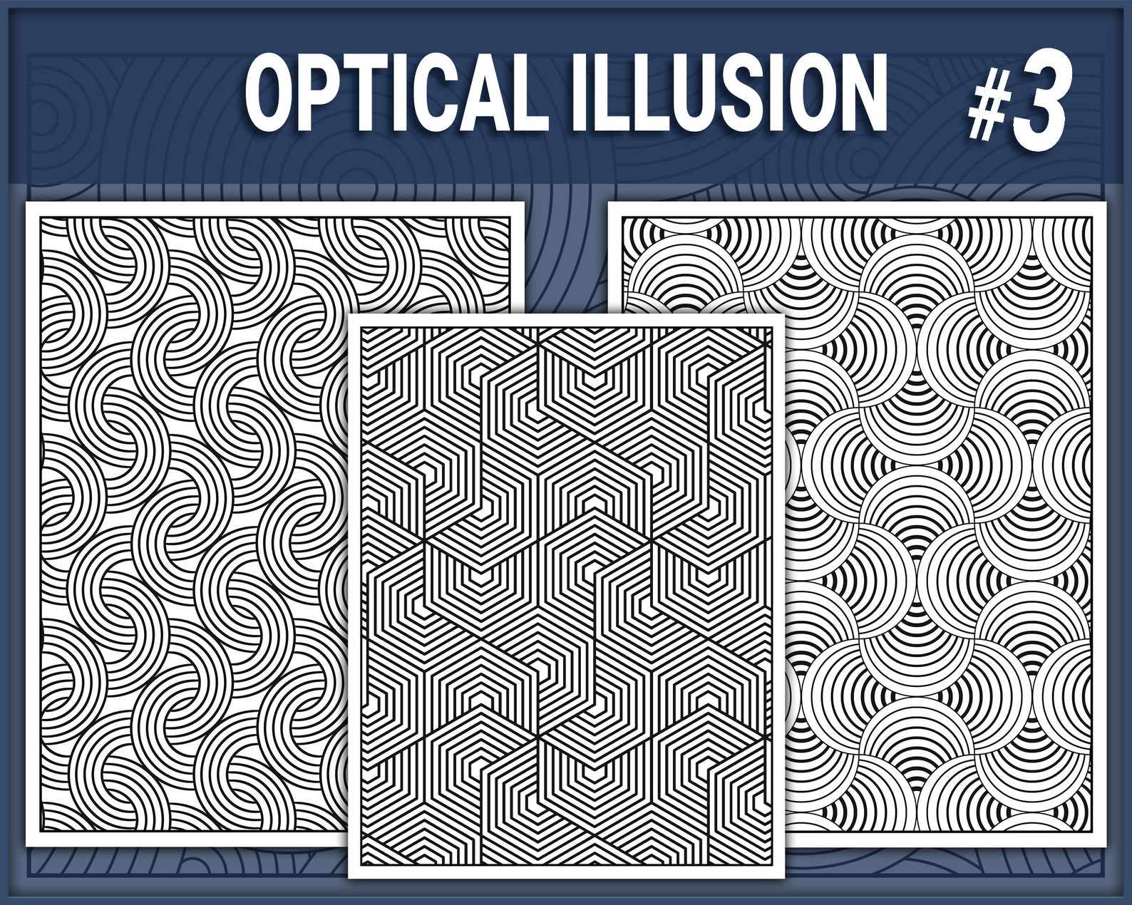 15 3D Optical Illusion Coloring Pages Vol. 3, Geometric Shapes ...
