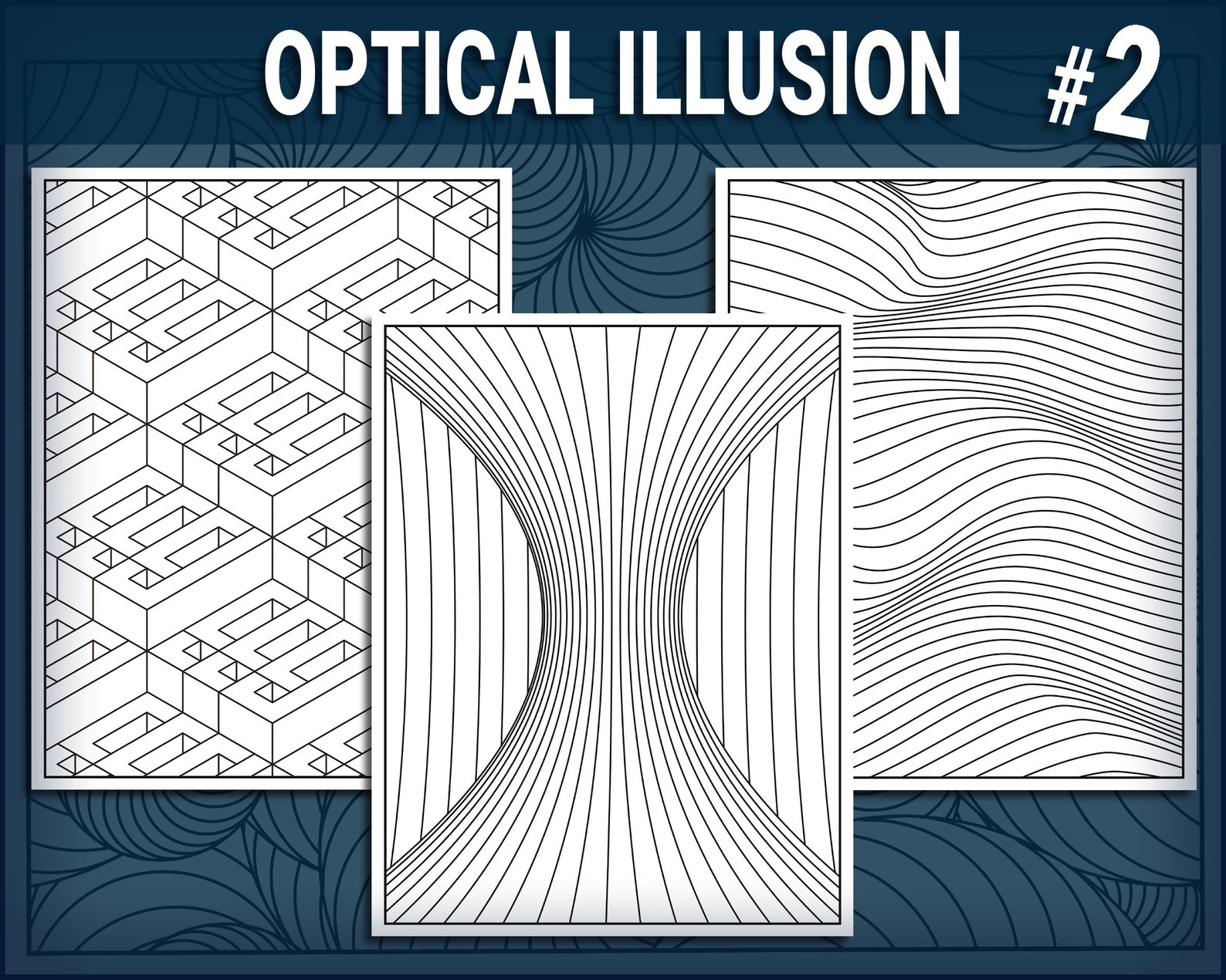 3D Optical Illusion Coloring Pages: Geometric Patterns (PDF Digital ...