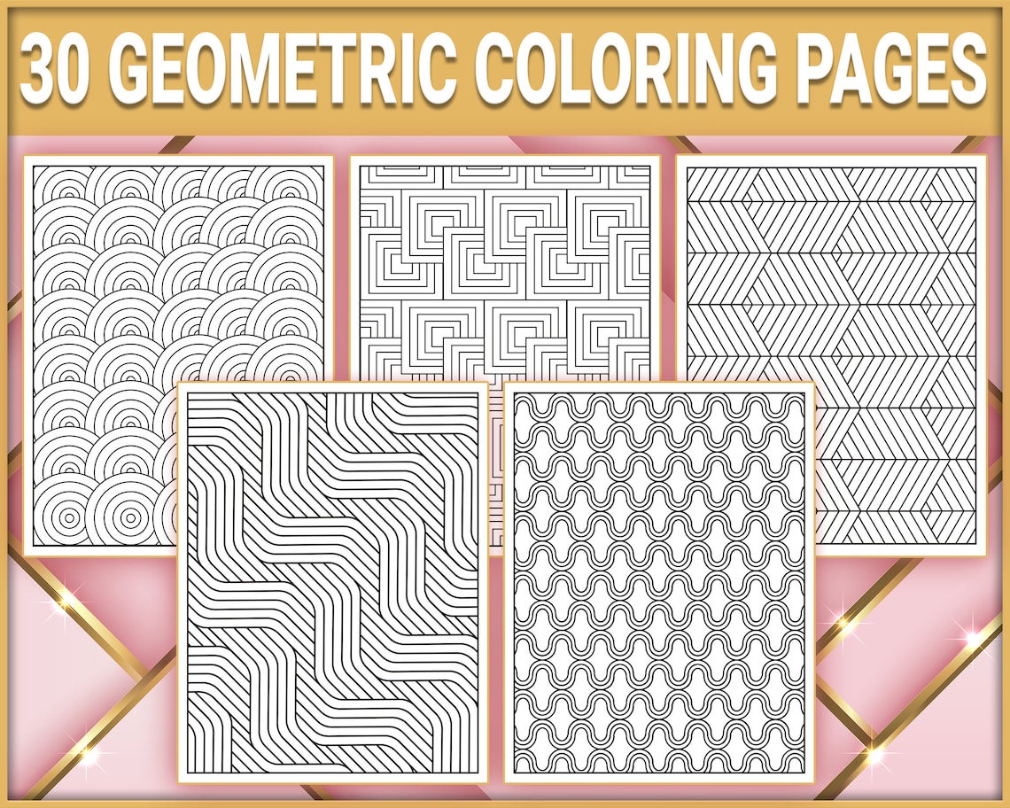30 Abstract Pattern Coloring Pages Geometric Shapes and 3D - Etsy