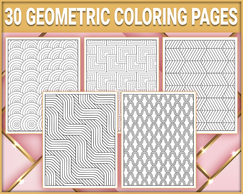 30 Abstract Pattern Coloring Pages Geometric Shapes and 3D - Etsy
