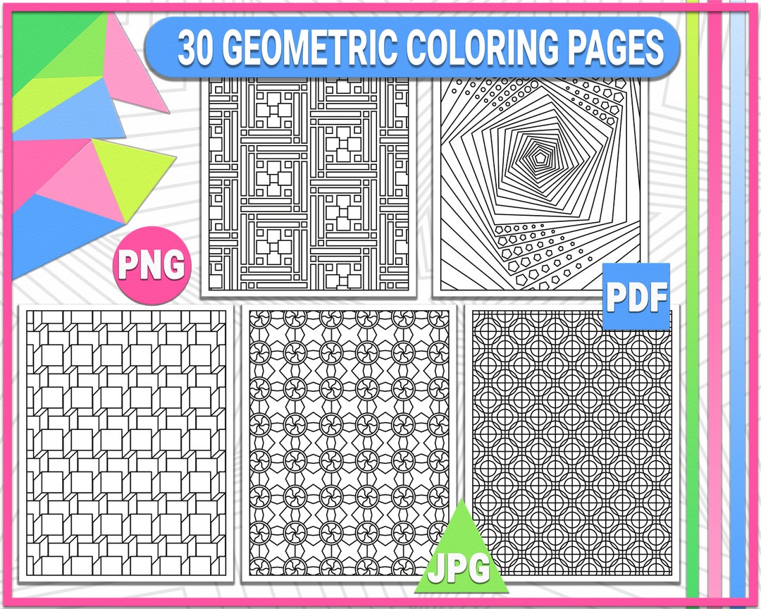 30 Abstract Geometric Coloring Pages: Stress Relief Patterns (PDF, JPG ...