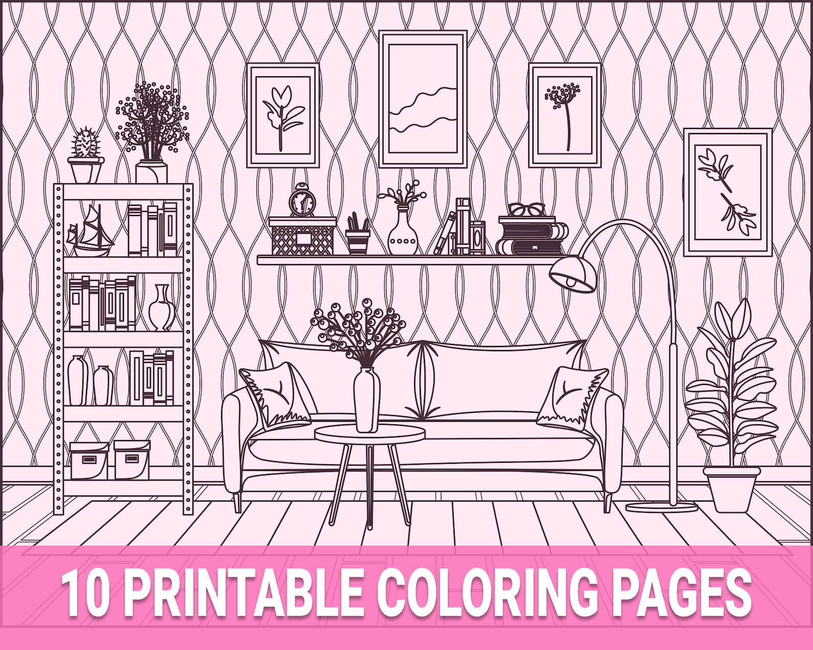 10 Printable Coloring Pages for Adults: Sweetest Home Interior Design ...