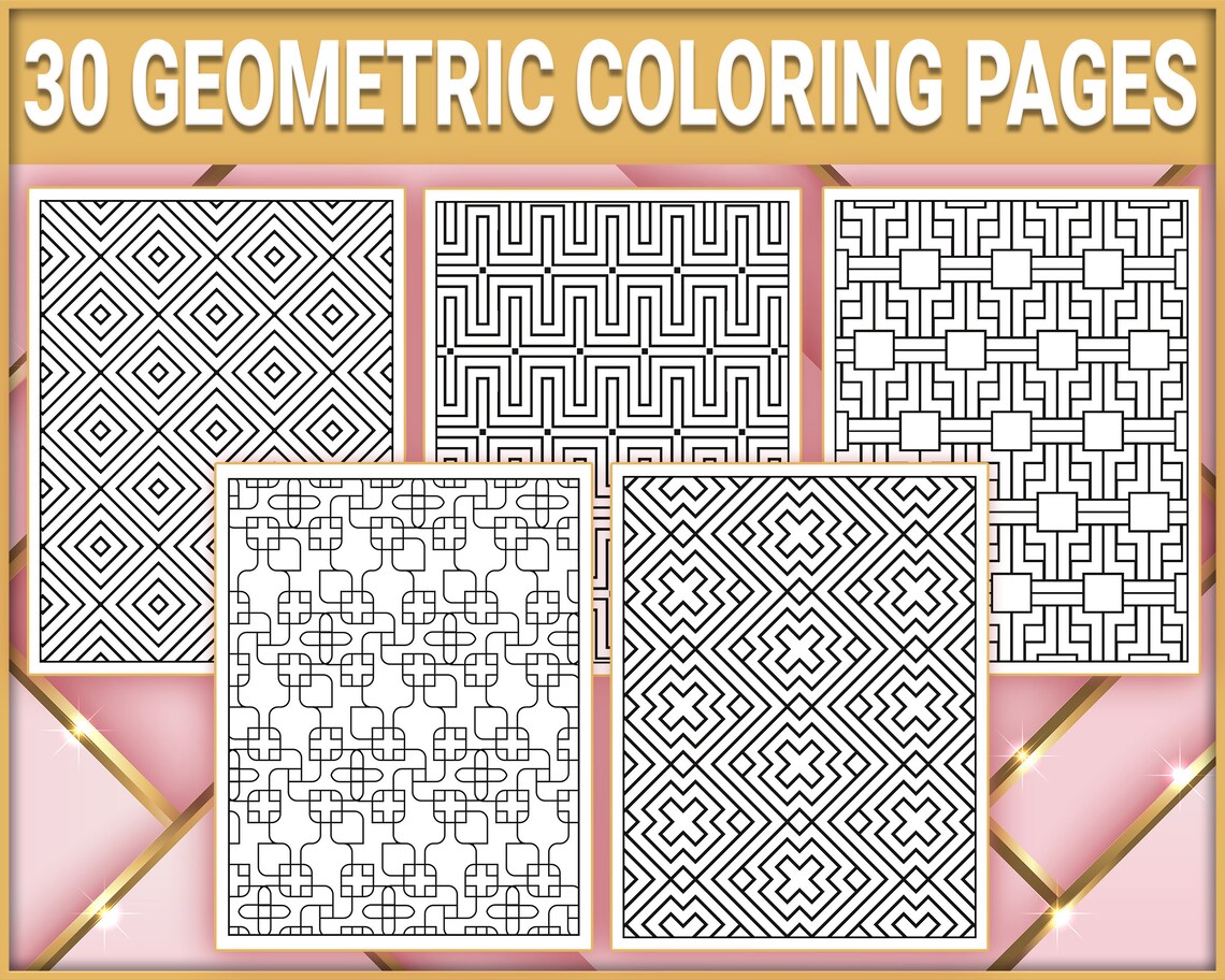 30 Abstract Pattern Coloring Pages Geometric Shapes and 3D - Etsy