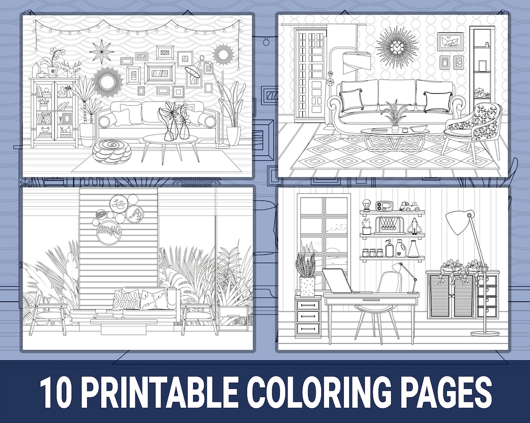 10 Printable Coloring Pages for Adults: Sweetest Home Interior Design ...