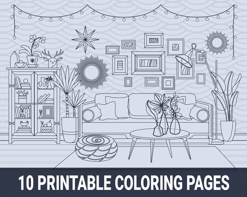 Home Interior Coloring Pages for Adults: Relaxing Designs (PDF Download ...