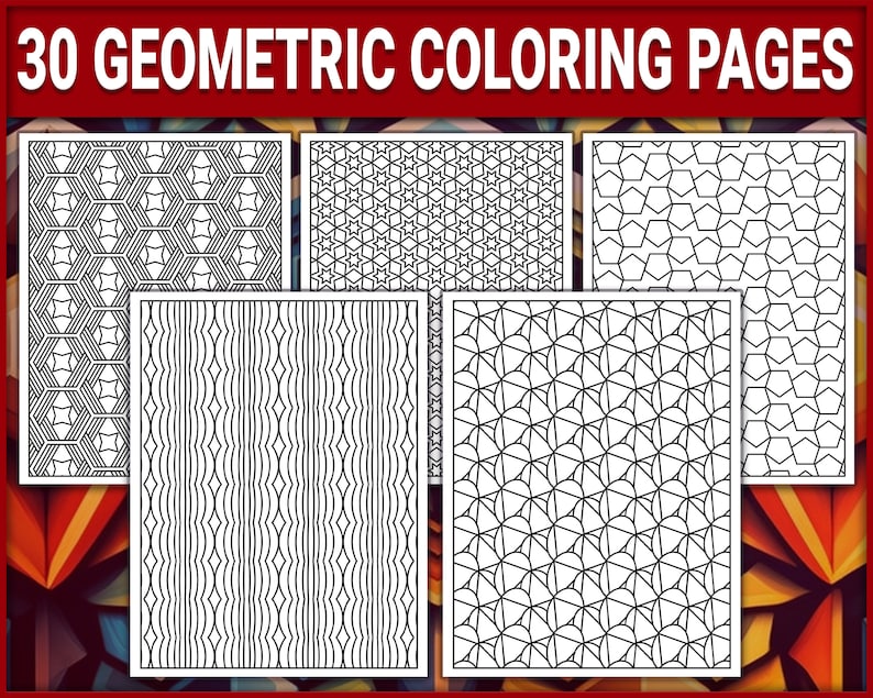 30 Abstract Geometric Coloring Pages: Stress Relief (PDF Pattern) - Etsy