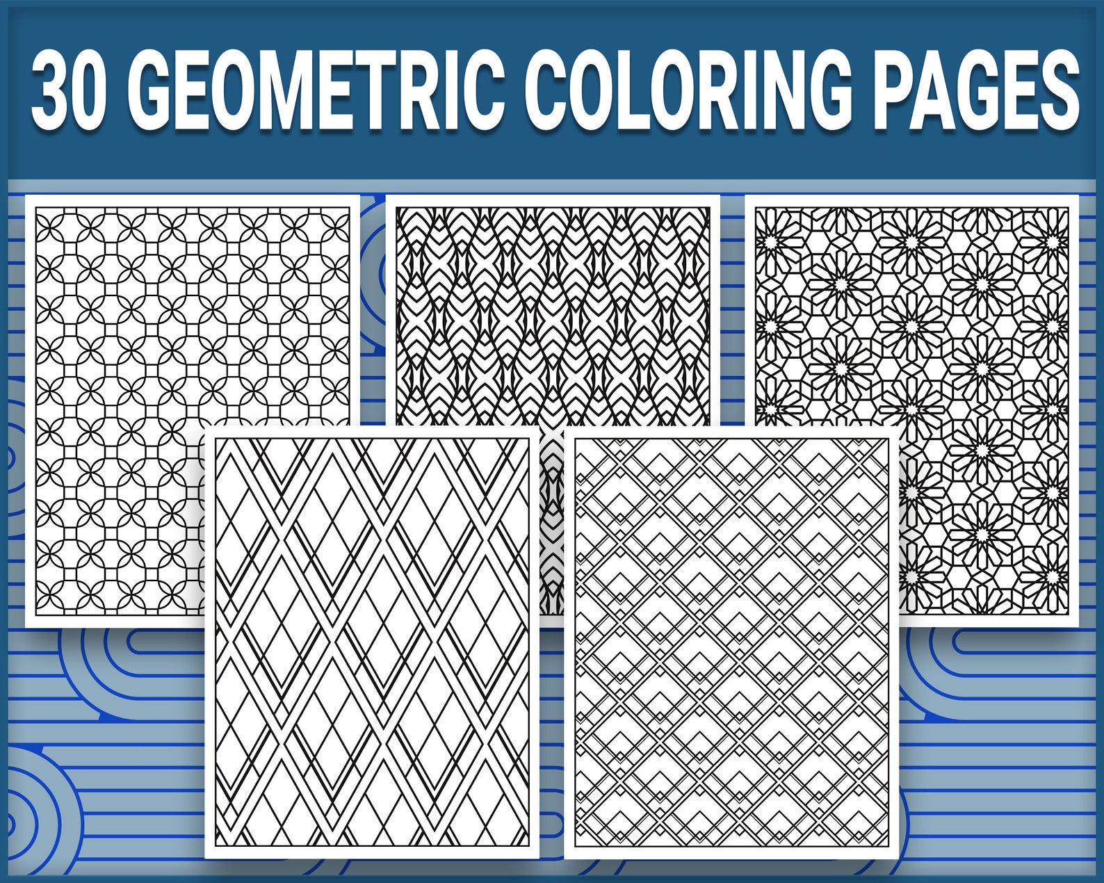 30 Abstract Pattern Coloring Pages, Geometric Shapes, Geometric ...