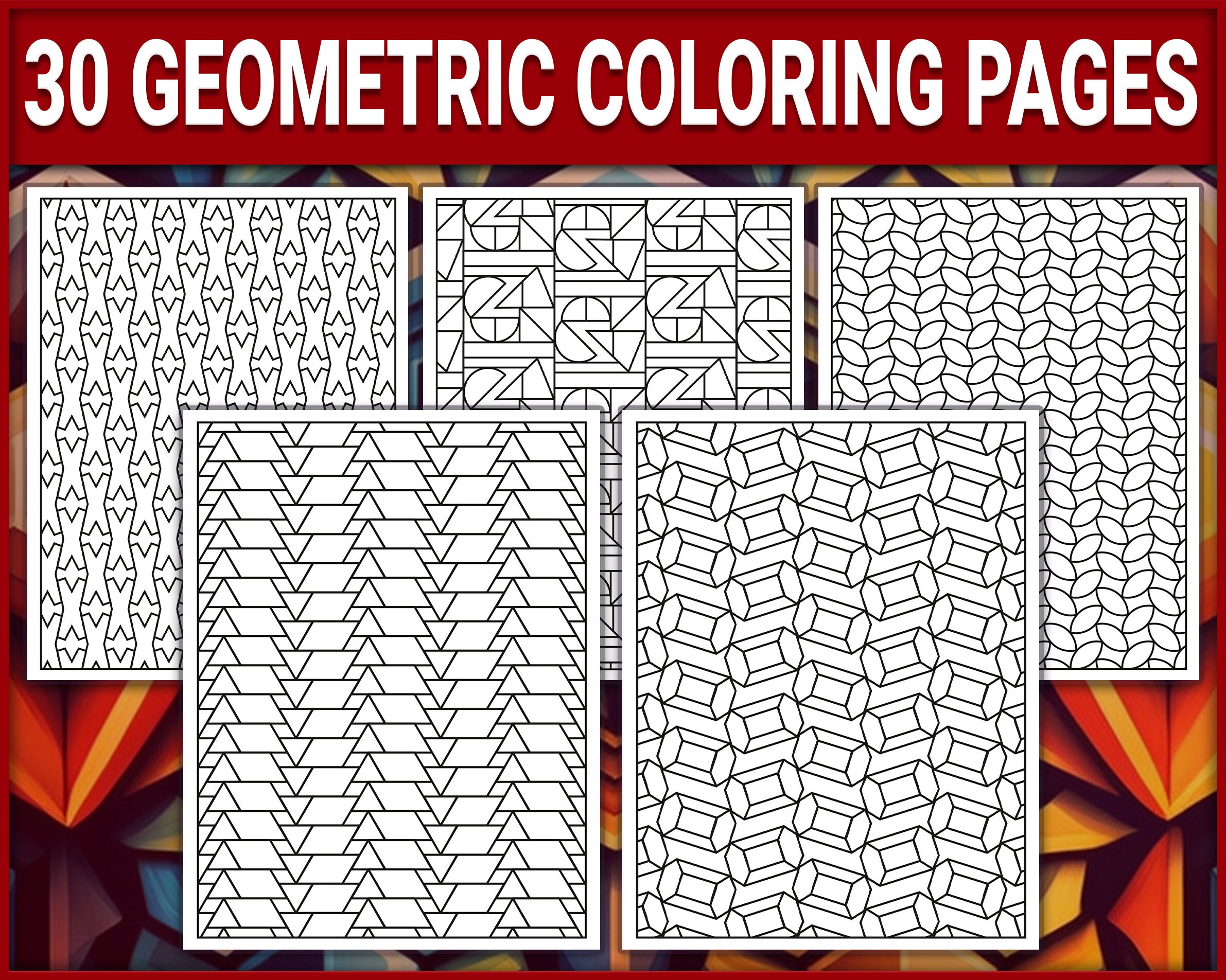 30 Abstract Geometric Coloring Pages: Stress Relief (PDF Pattern) - Etsy