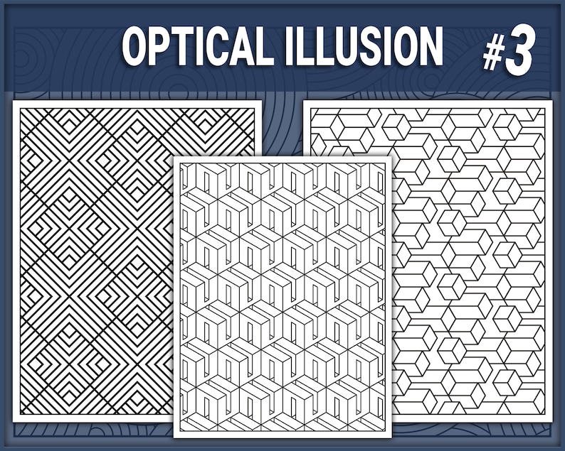 15 3D Optical Illusion Coloring Pages Vol. 3, Geometric Shapes ...