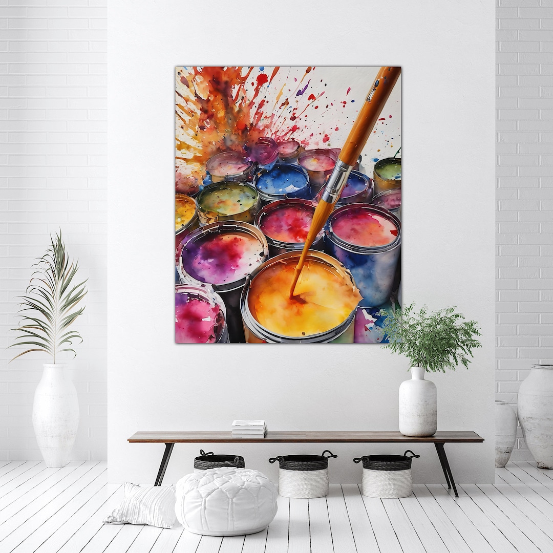 Cans of Paint Splatter Art AI Generated Wall Art Printable - Etsy