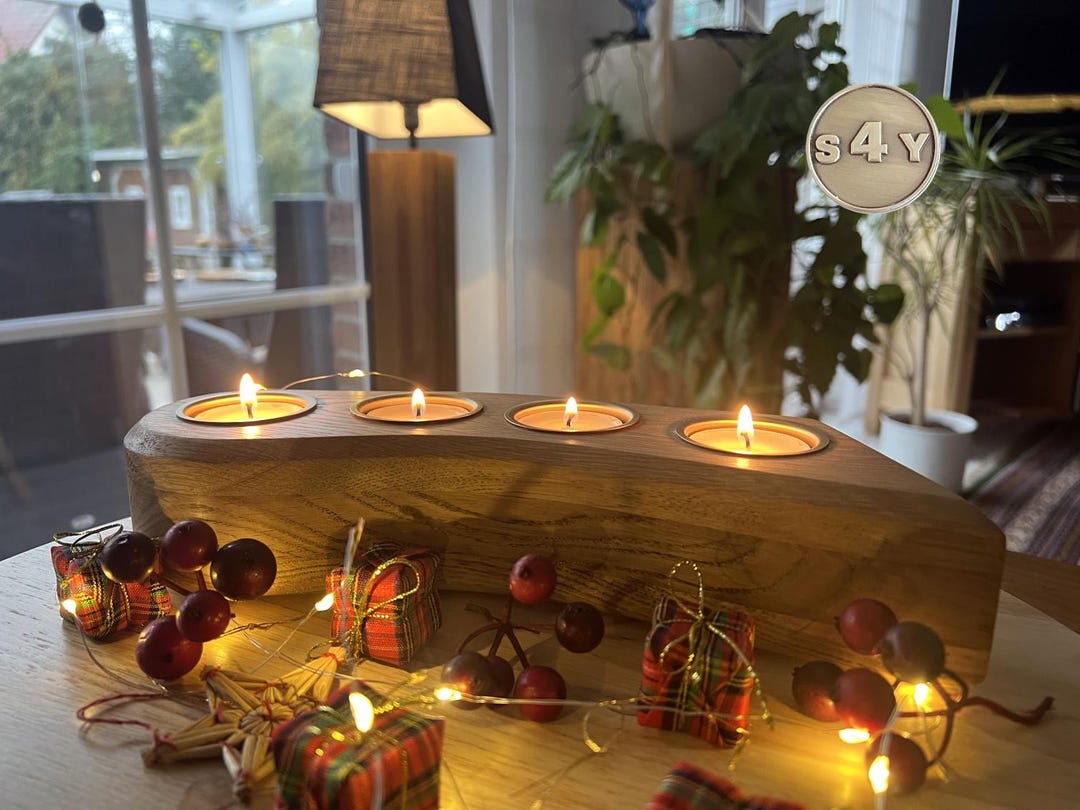 Advent Wreath Oak, Wood, Advent Stand With Personalization Tealight ...