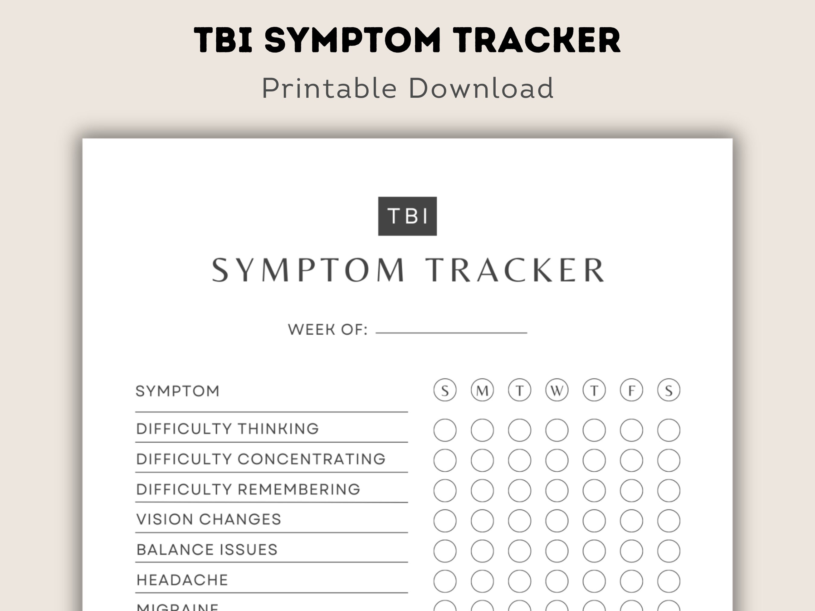 TBI Traumatic Brain Injury Symptom Tracker, Printable PDF - Etsy