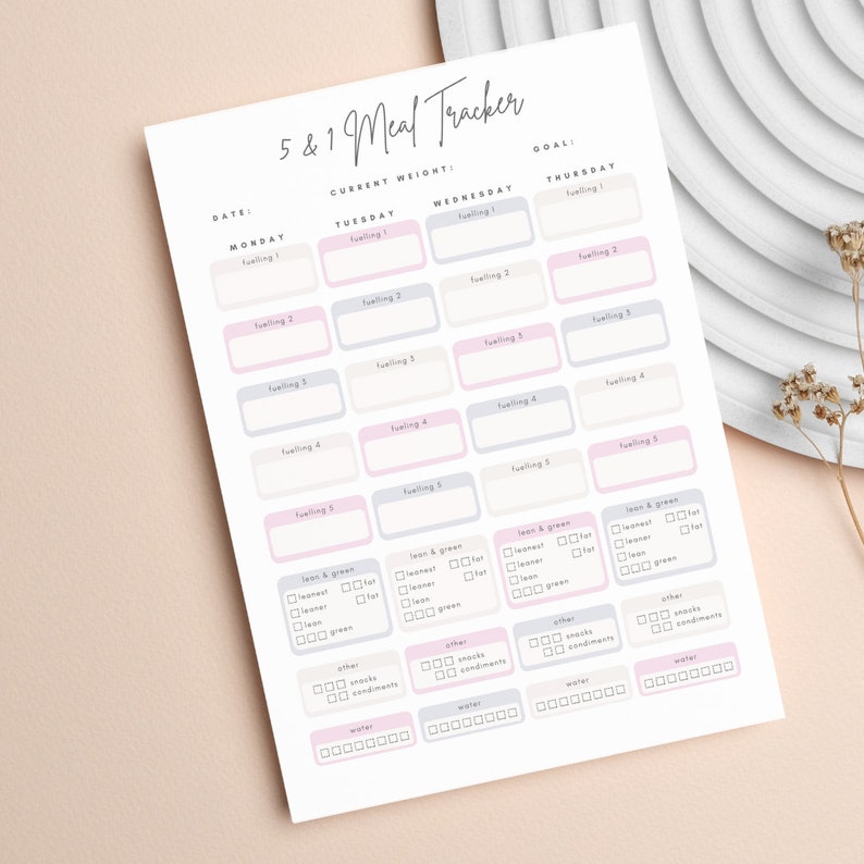 5 & 1 Fueling Tracker, Optavia Meal Diary, Lean and Green Diet Journal ...