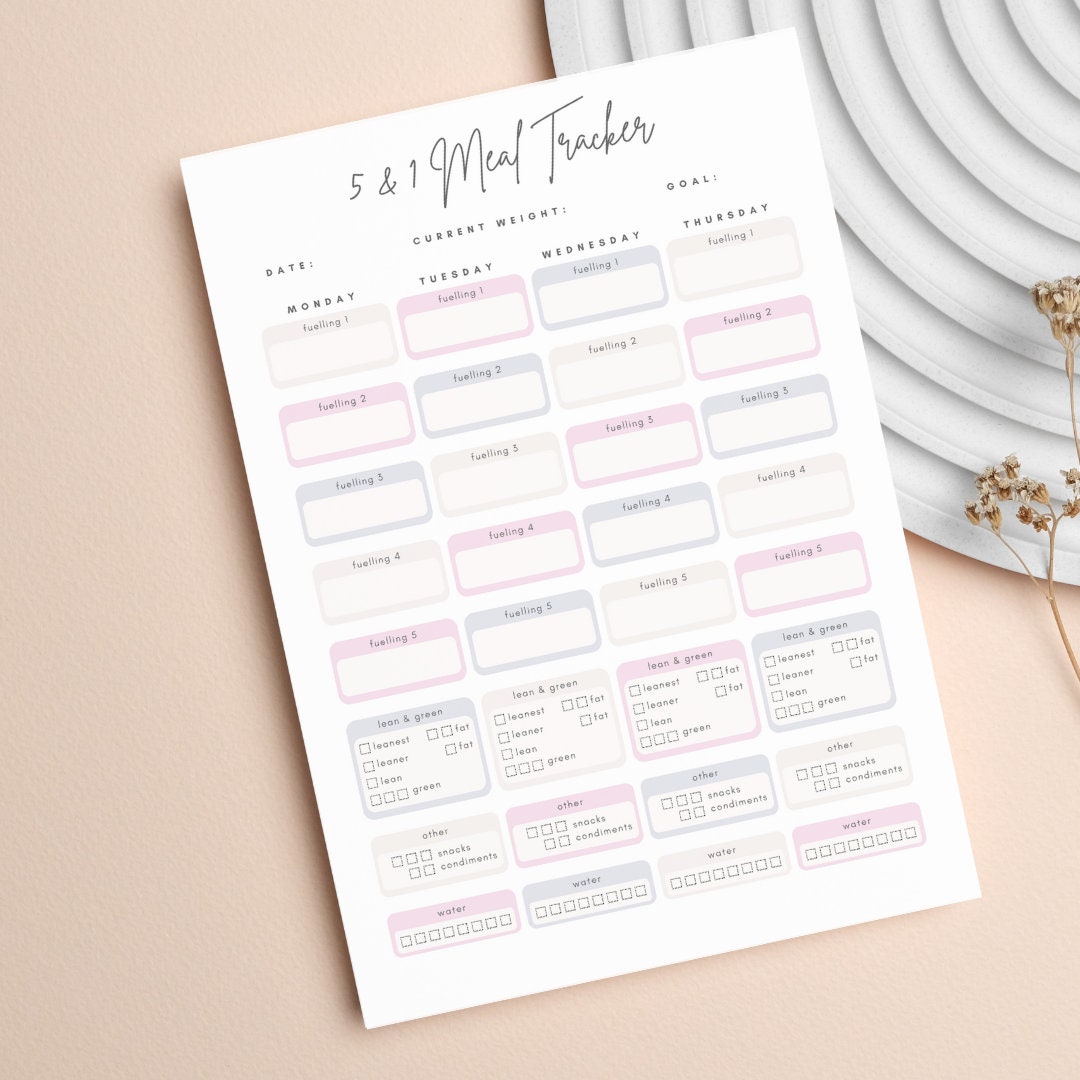 5 & 1 Fueling Tracker, Optavia Meal Diary, Lean and Green Diet Journal ...