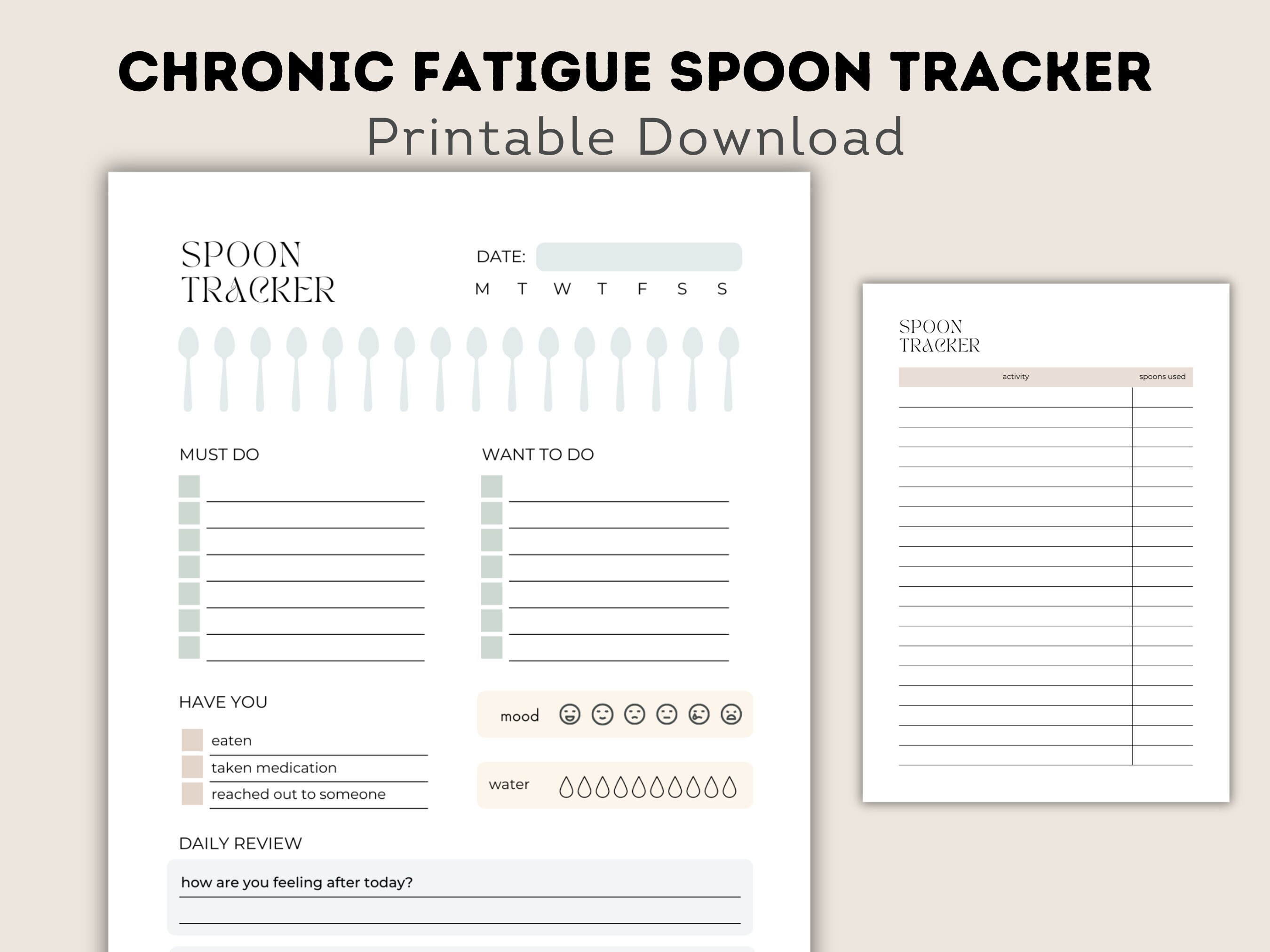 Daily Spoon Tracker, Spoon Theory Journal, Spoonie Diary, Fatigue ...