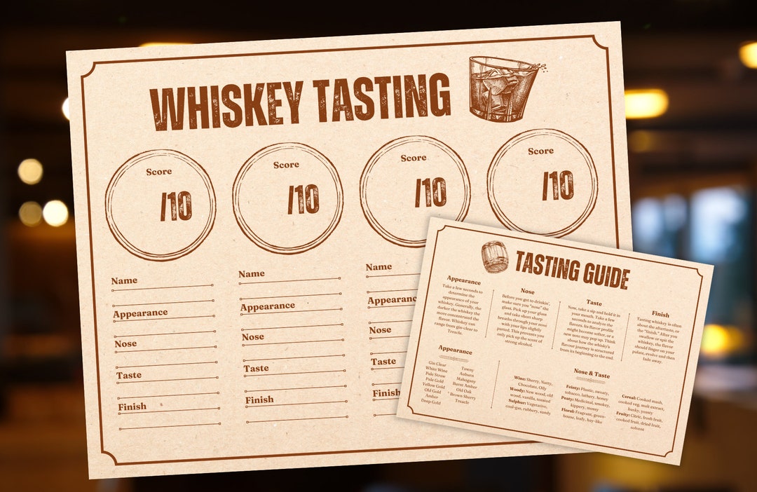 Printable Whiskey Tasting Guide Flight Tasting Notes Whiskey Score Card ...