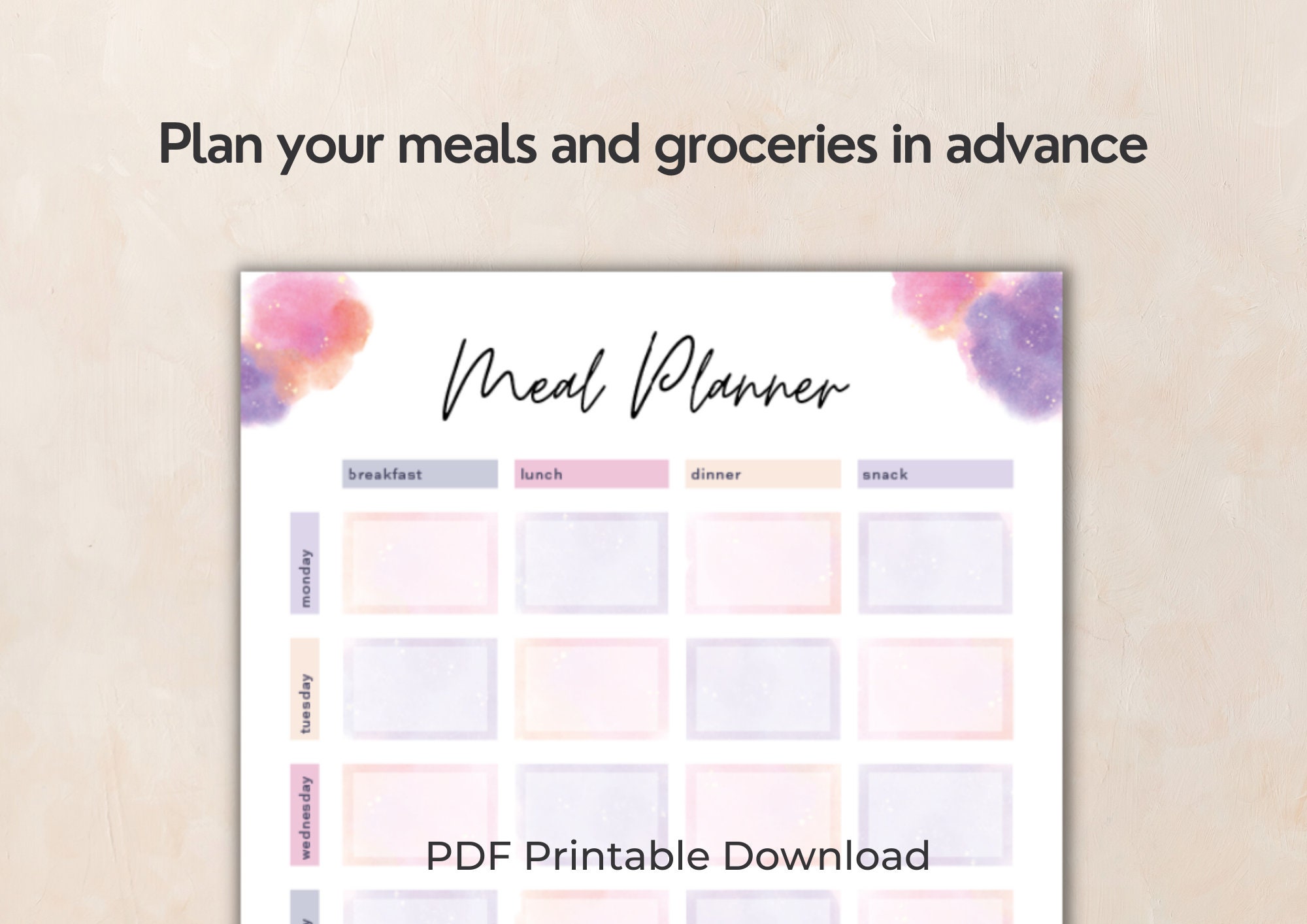 Printable Meal Planner and Grocery List, Weekly Menu Planner, Shopping ...