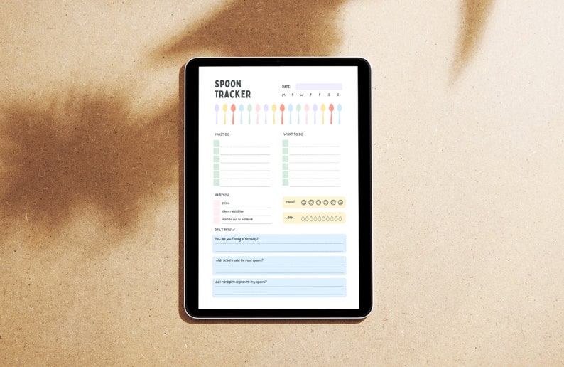 Daily Spoon Tracker, Spoon Theory Journal, Spoonie Diary, Fatigue ...