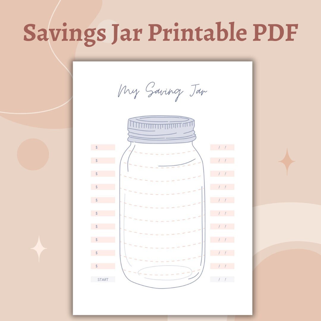 Savings Jar Printable, A4, A5, Letter and Half Letter Instant PDF ...