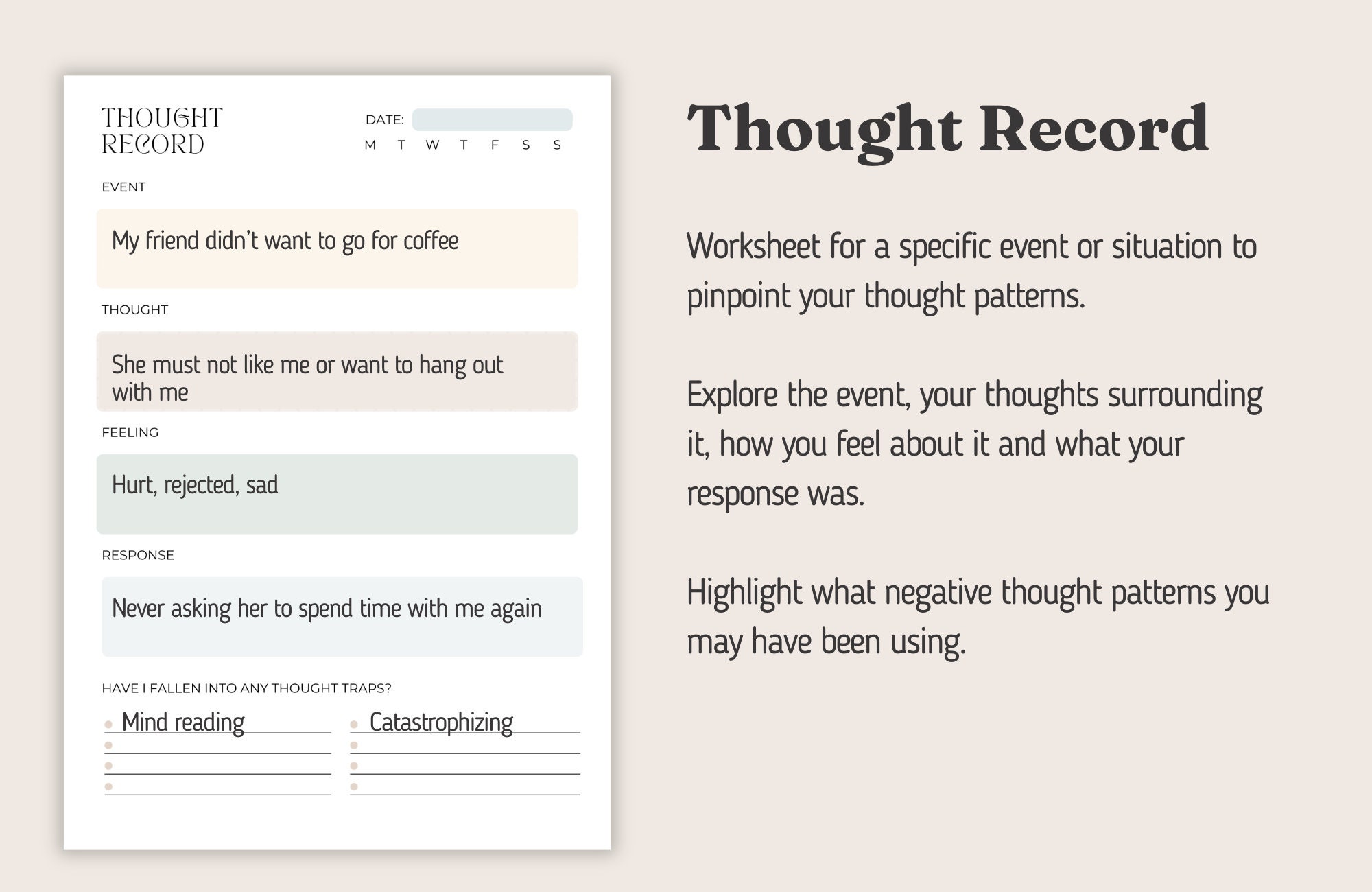 Thought Trap Worksheets, CBT, Cognitive Behavioural Therapy Tool ...