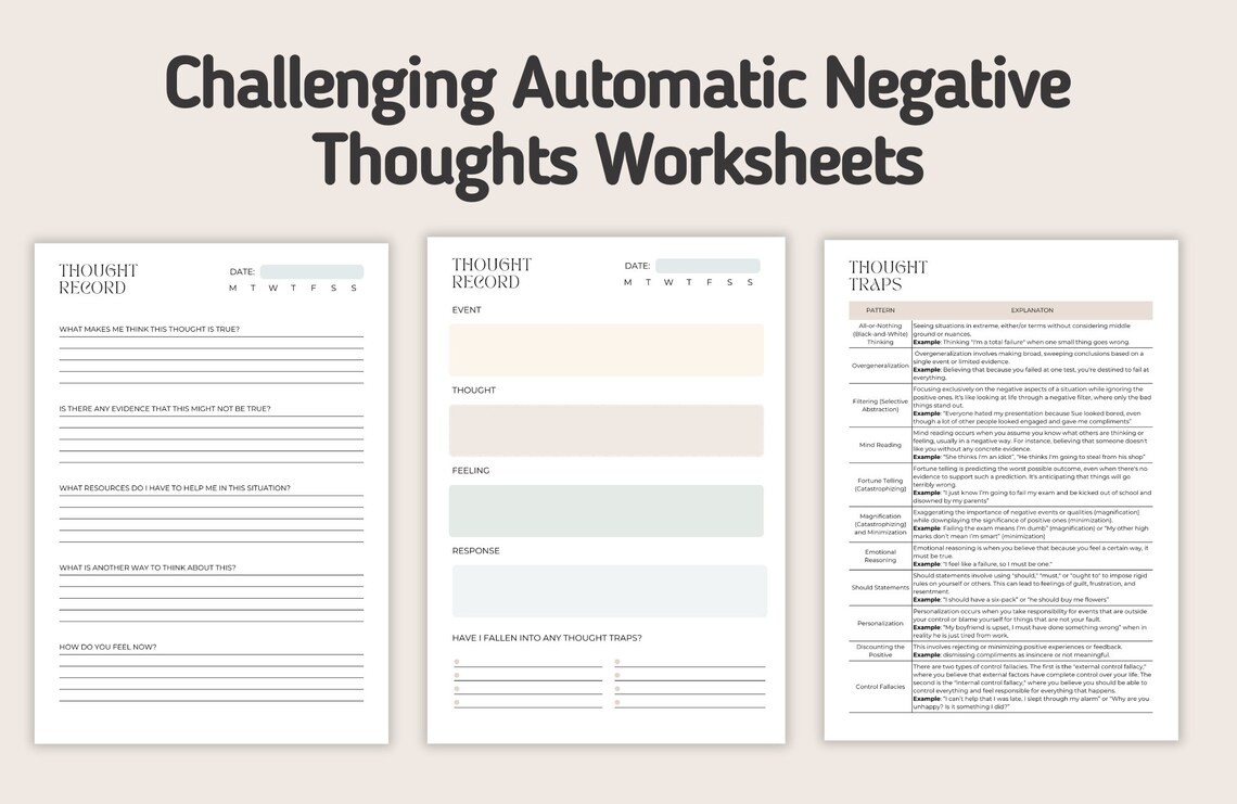 Thought Trap Worksheets, CBT, Cognitive Behavioural Therapy Tool ...