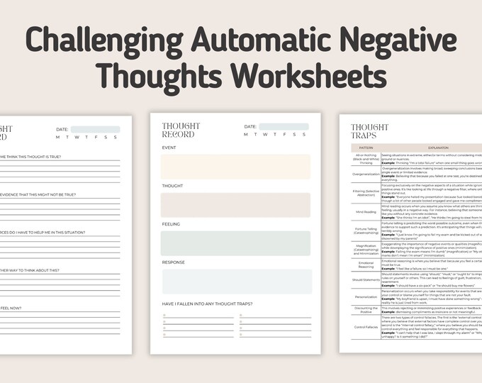 Thought Trap Worksheets, CBT, Cognitive Behavioural Therapy Tool ...