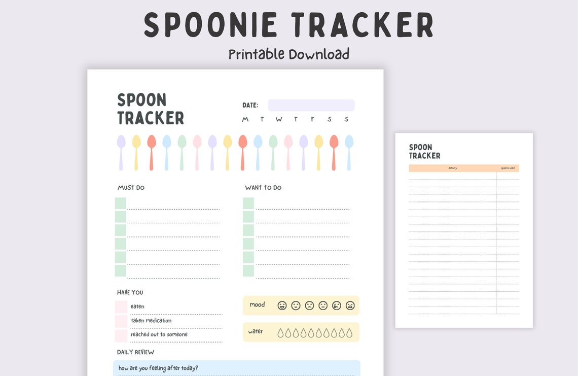 Daily Spoon Tracker, Spoon Theory Journal, Spoonie Diary, Fatigue ...