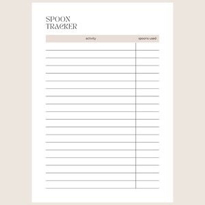 Daily Spoon Tracker, Spoon Theory Journal, Spoonie Diary, Fatigue ...