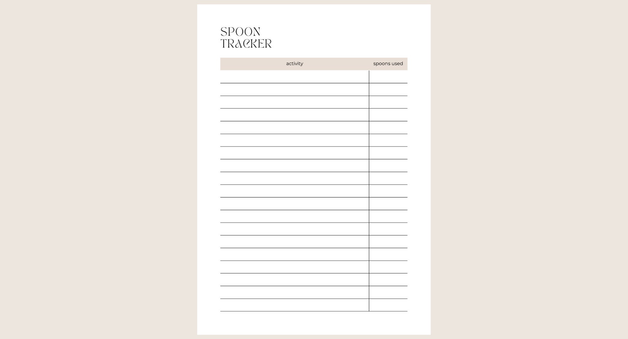Daily Spoon Tracker, Spoon Theory Journal, Spoonie Diary, Fatigue ...