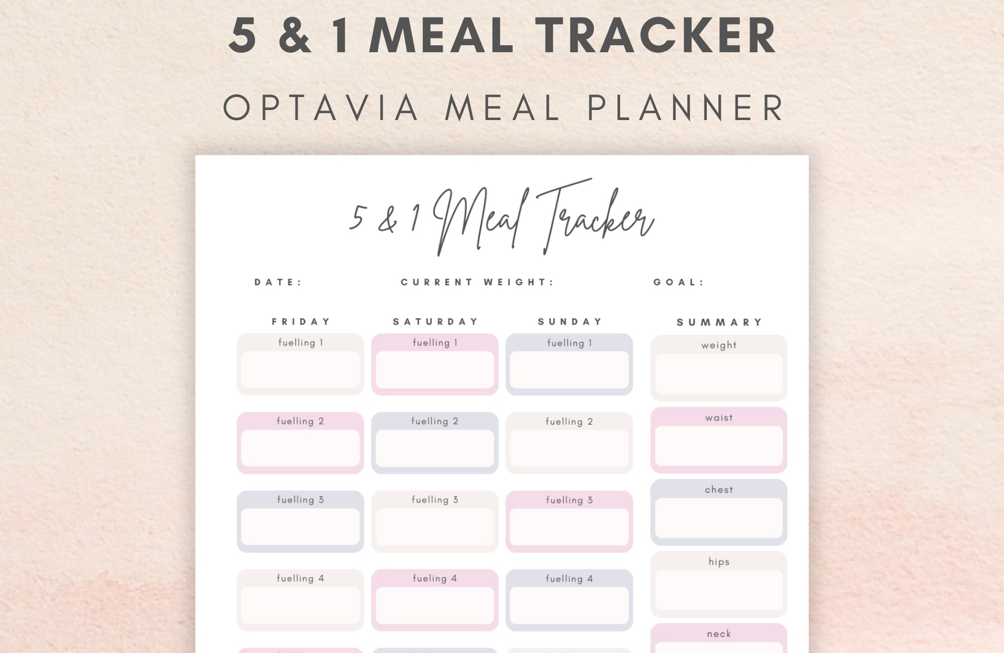 Optavia 5 and 1 Fueling Tracker, Lean and Green Diet Journal, Optimal ...