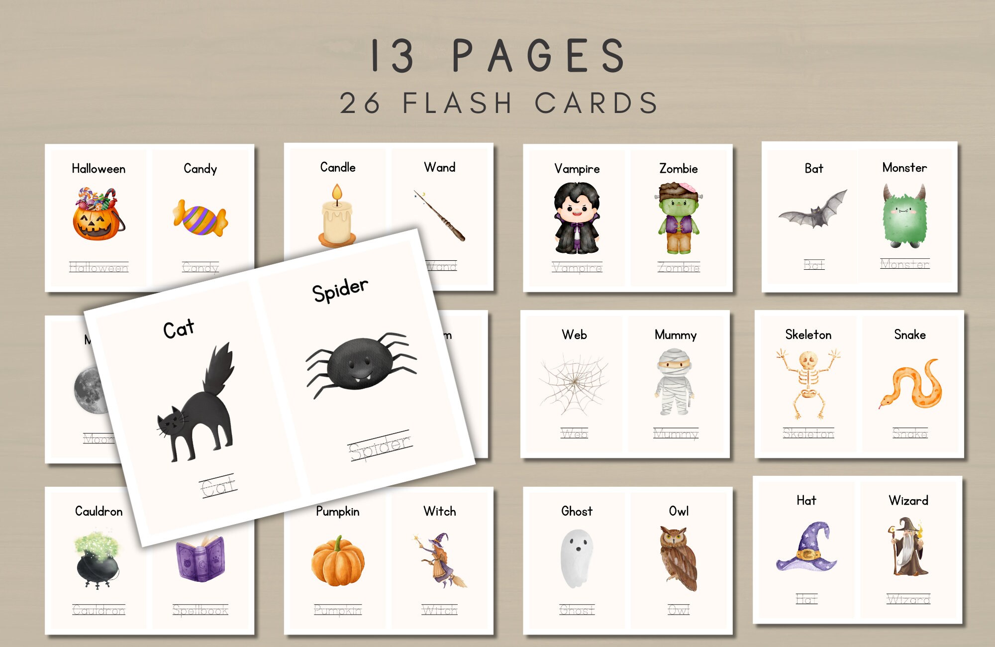 Halloween Printable Flashcards for Kids Halloween Spelling - Etsy