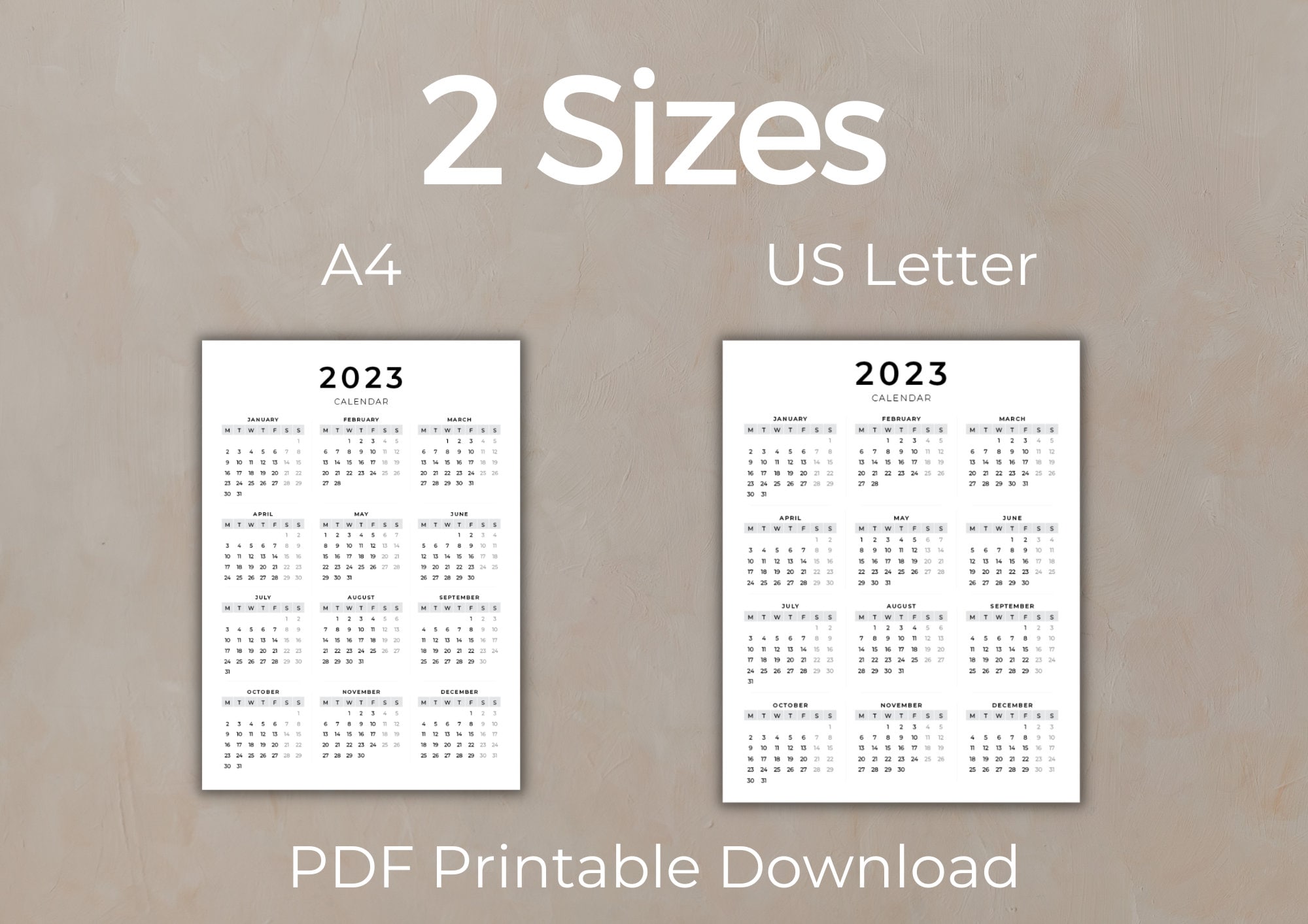 2023 Printable Blank Calendar Year Calendar Monthly - Etsy