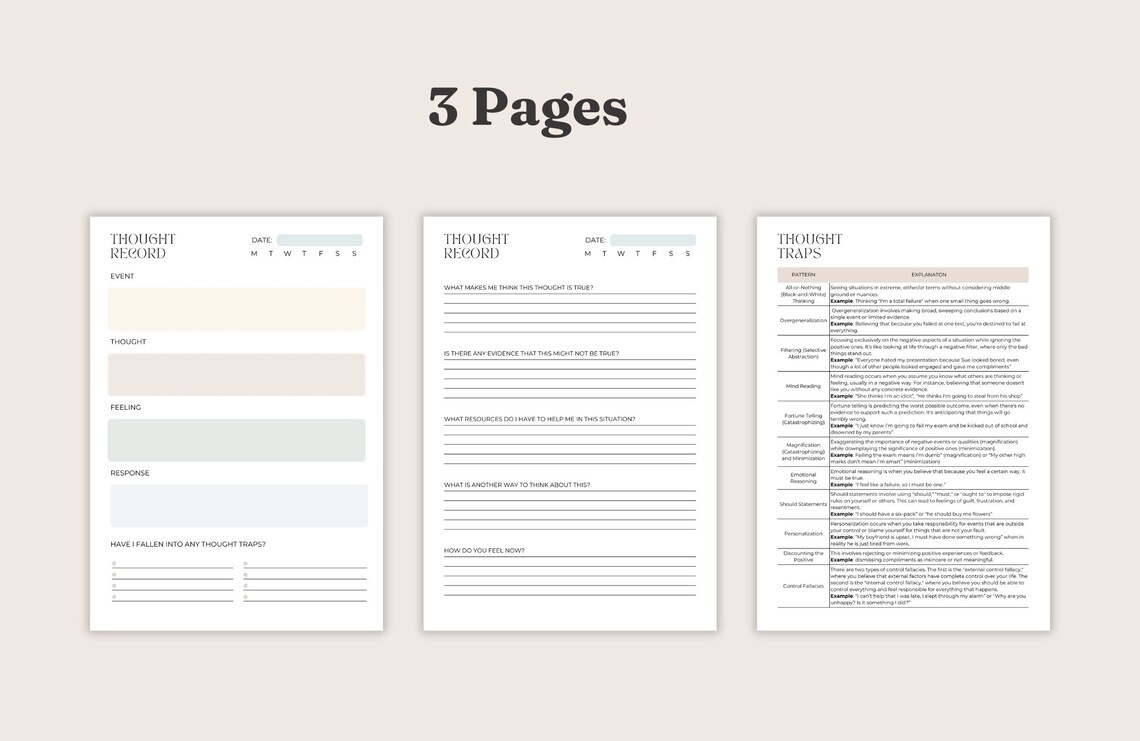 Thought Trap Worksheets, CBT, Cognitive Behavioural Therapy Tool ...