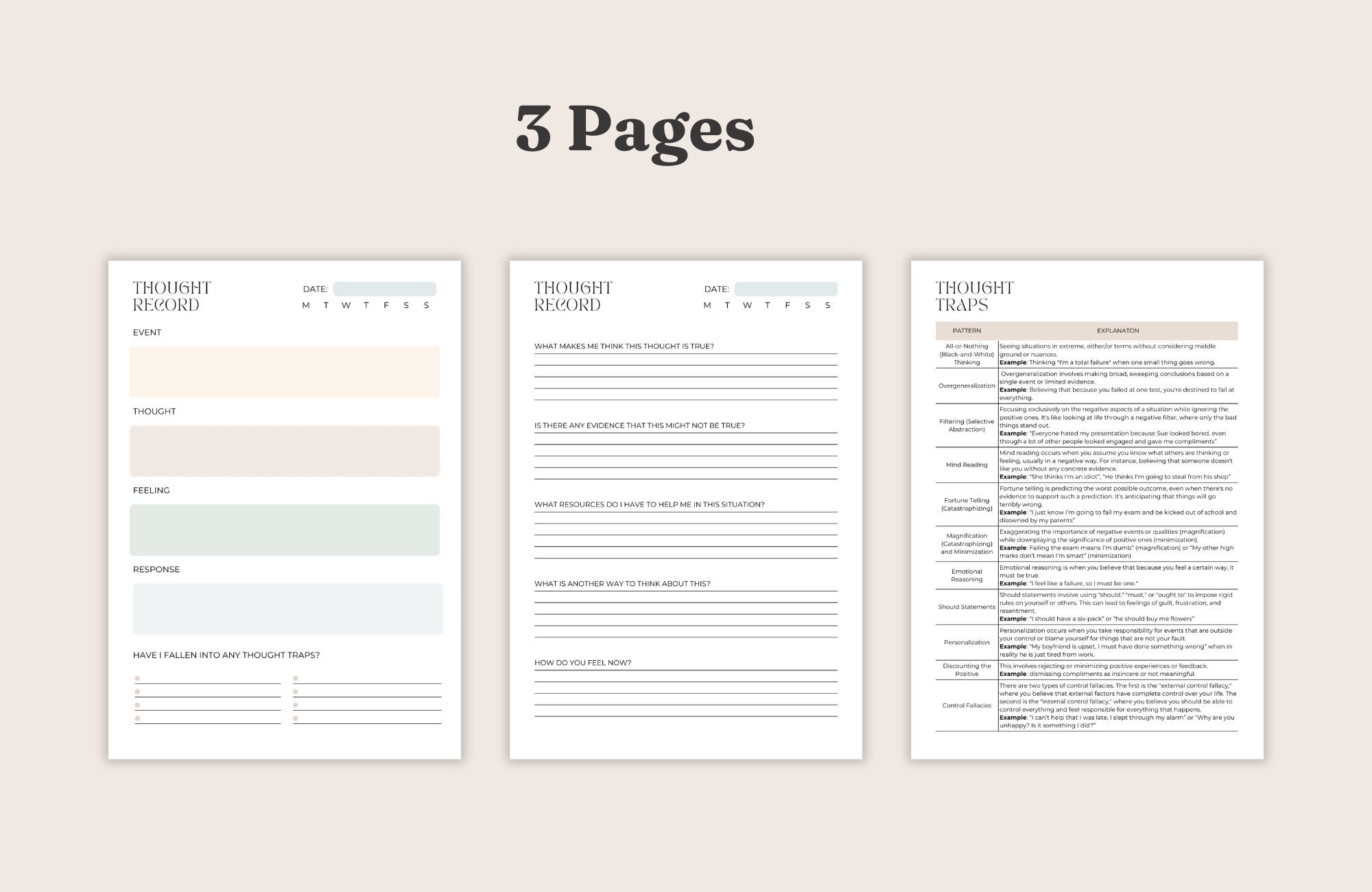 Thought Trap Worksheets, CBT, Cognitive Behavioural Therapy Tool ...