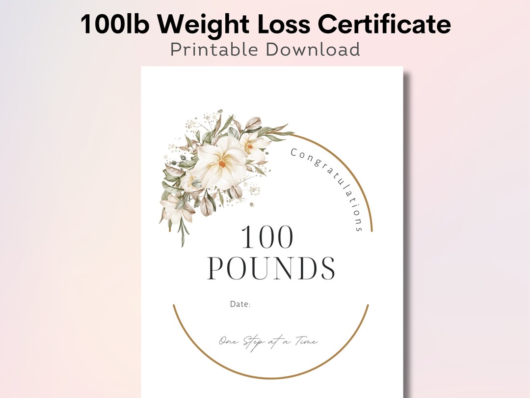 100lb Weightloss Certificate PDF Instant Download - Etsy
