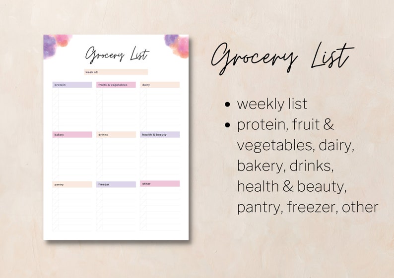 Printable Meal Planner and Grocery List, Weekly Menu Planner, Shopping ...