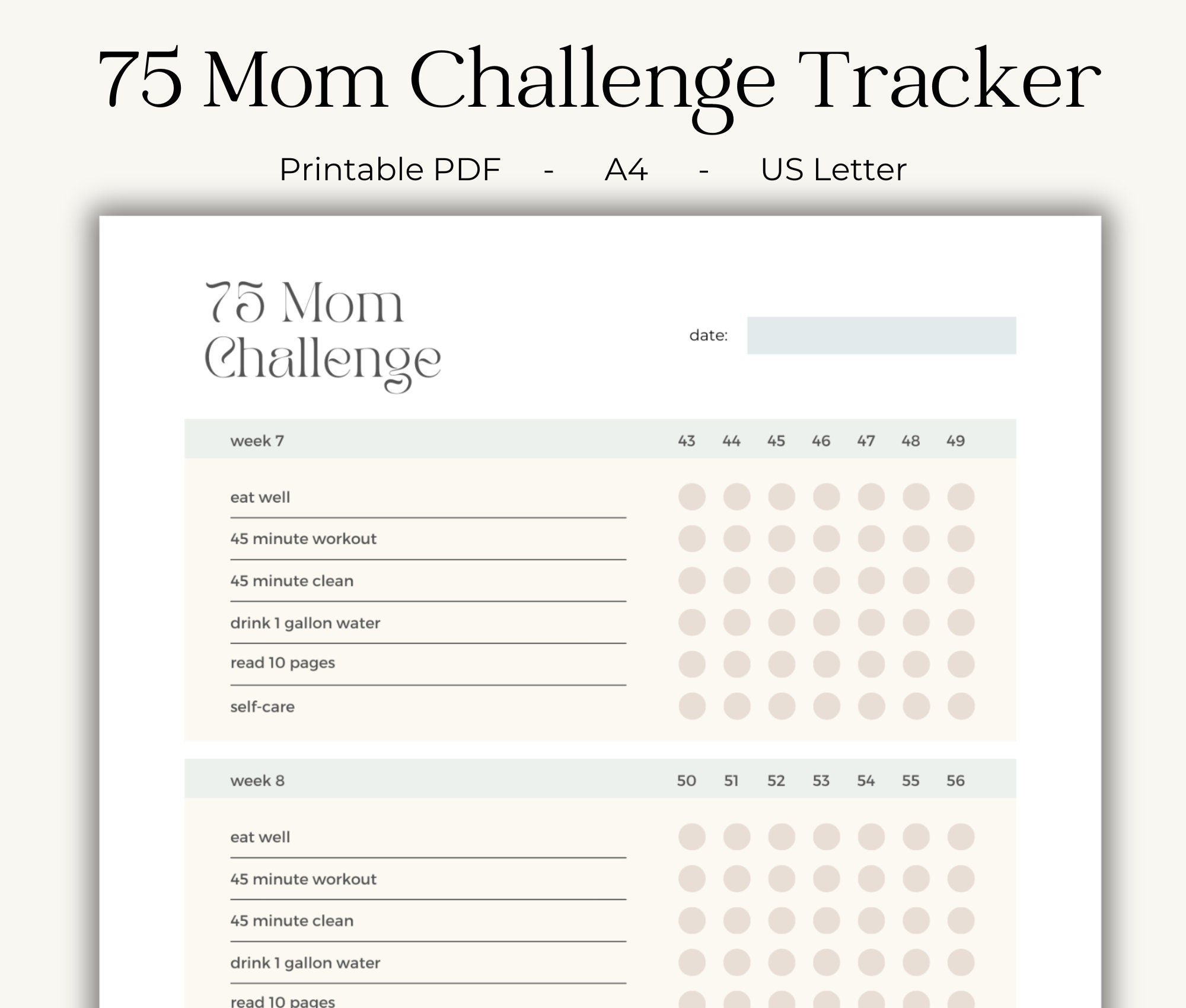 75 Mom Challenger Tracker Printable PDF 75 Day Soft Challenge Tracker ...