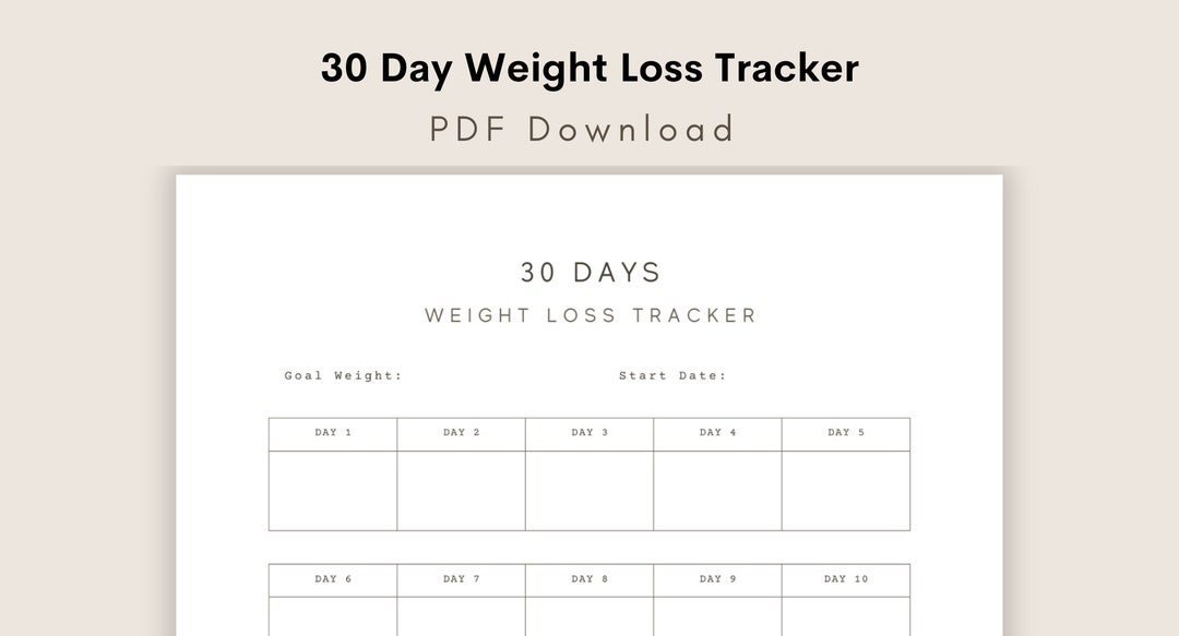 Printable 30 Day Weight Loss Tracker for Men - Etsy