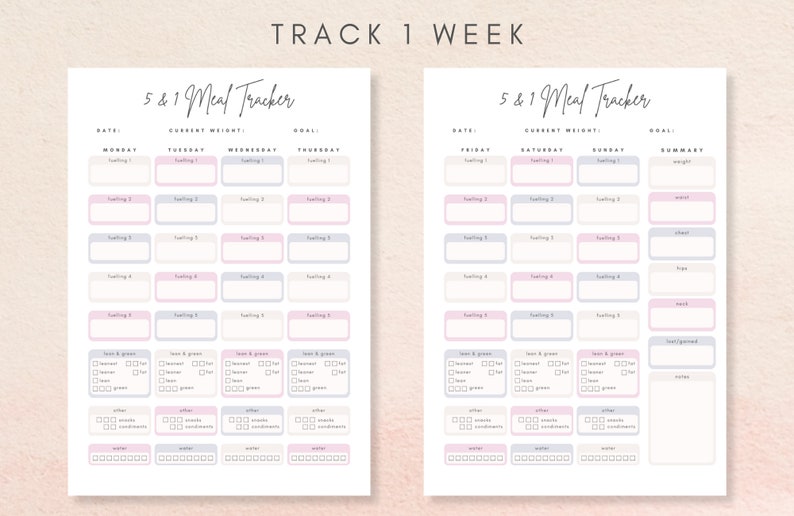 5 & 1 Fueling Tracker, Optavia Meal Diary, Lean and Green Diet Journal ...