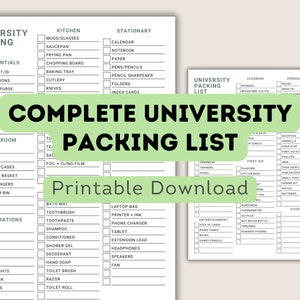 University Packing List, Complete Halls Pack Checklist, Printable A4 ...